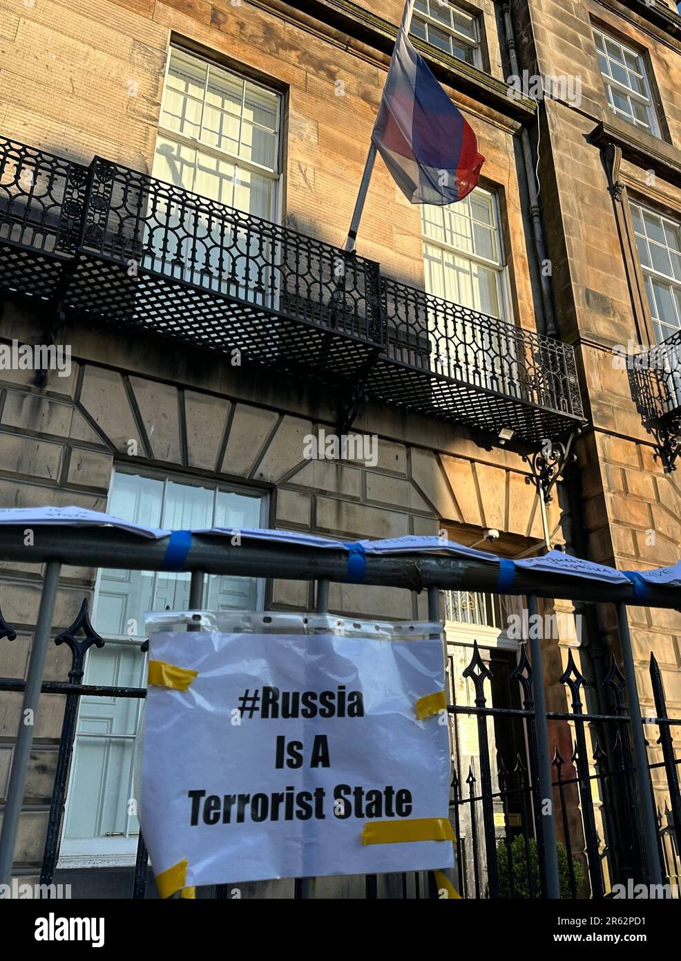 Protestors outside the Russian consulate in Edinburgh, where they ...