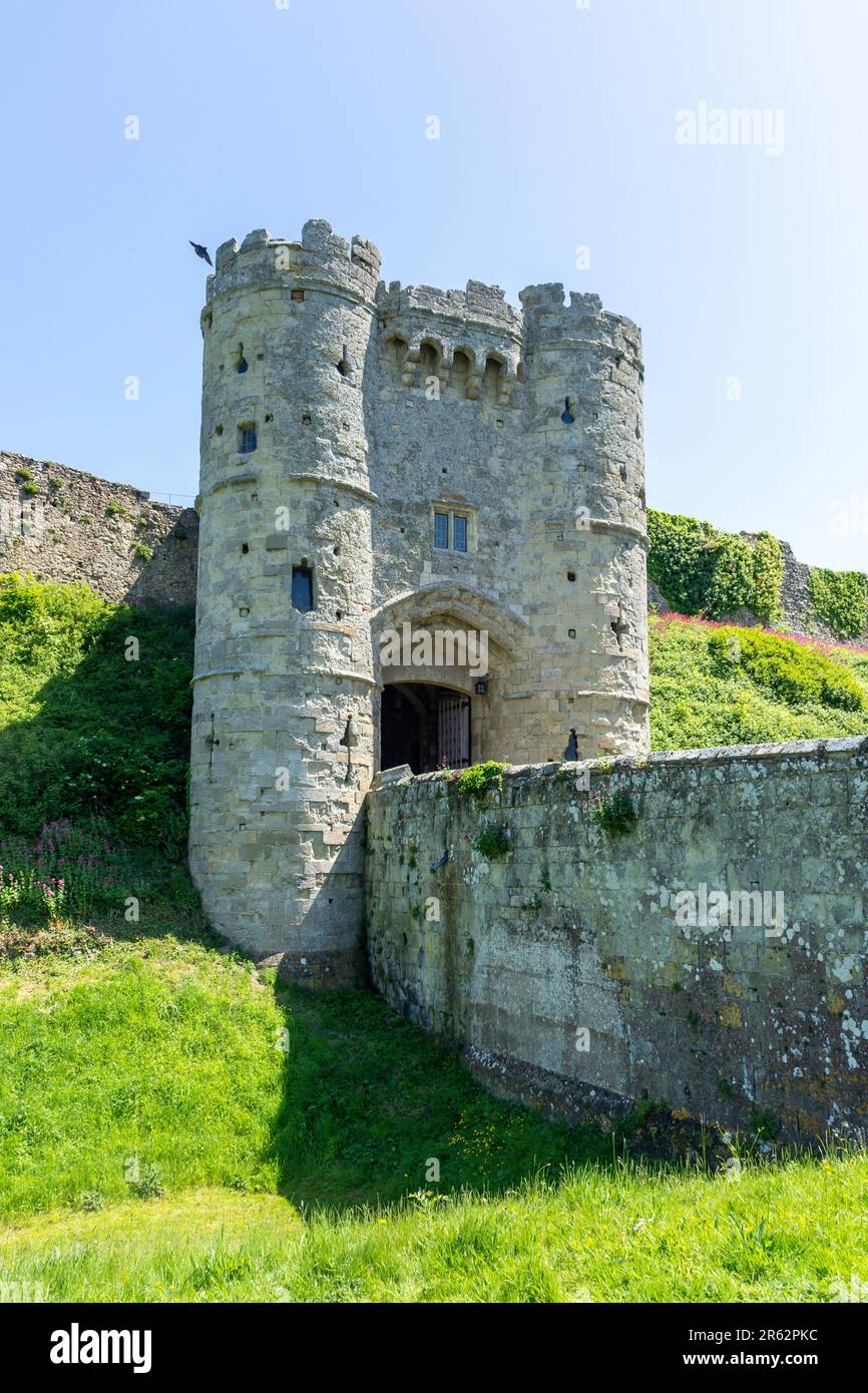 Motte and bailey walls entrance gate and motte to medieval hi-res stock ...