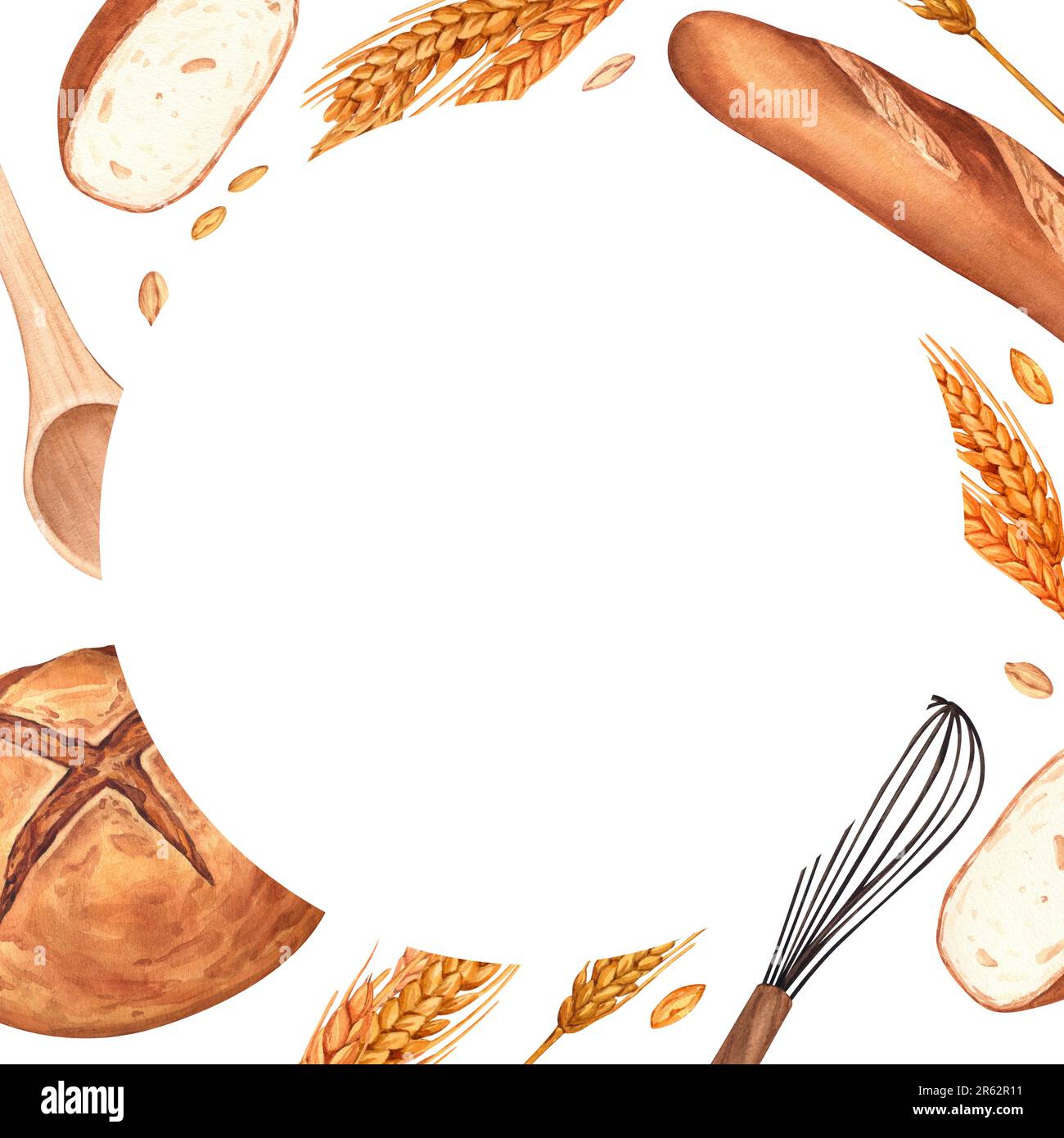 Watercolor bakery frame background. Hand-drawn illustration, isolated ...