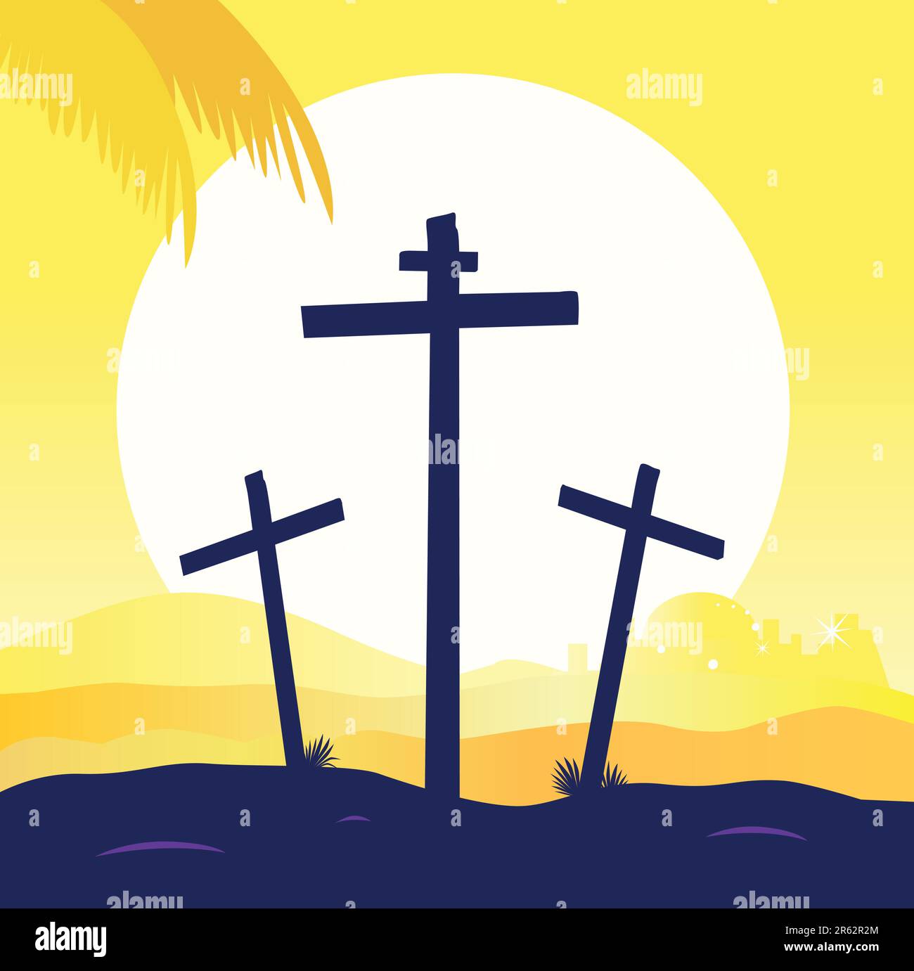 Calvary sunset scene with crosses. Jesus crucifixion. Vector Illustration Stock Vector Image ...
