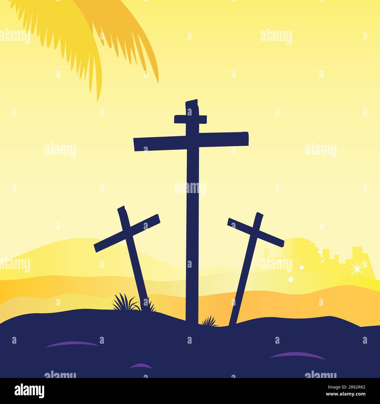 Calvary sunset scene with crosses. Jesus crucifixion. Vector ...