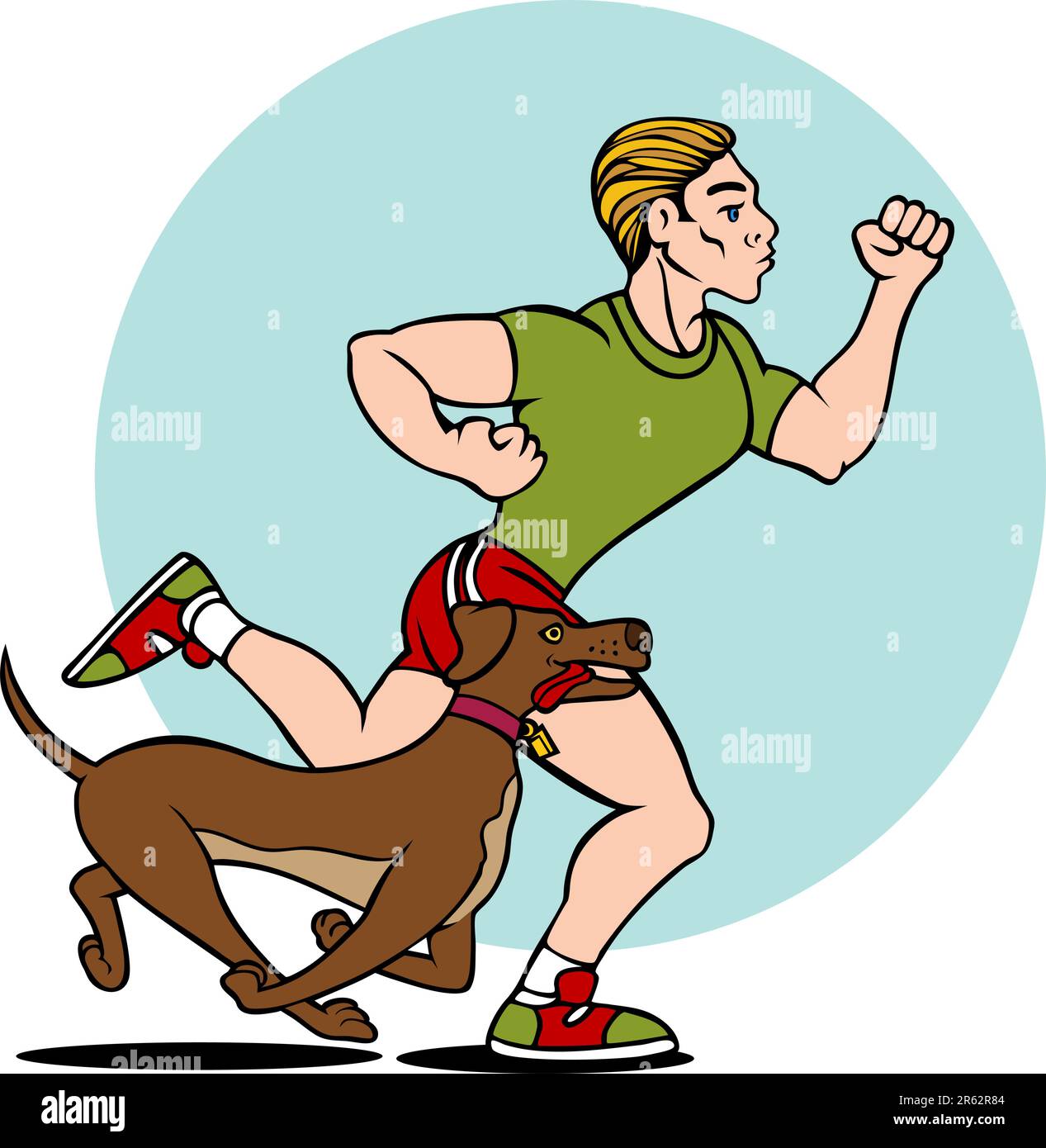 Cartoon of a man running with his dog isolated on a white background ...