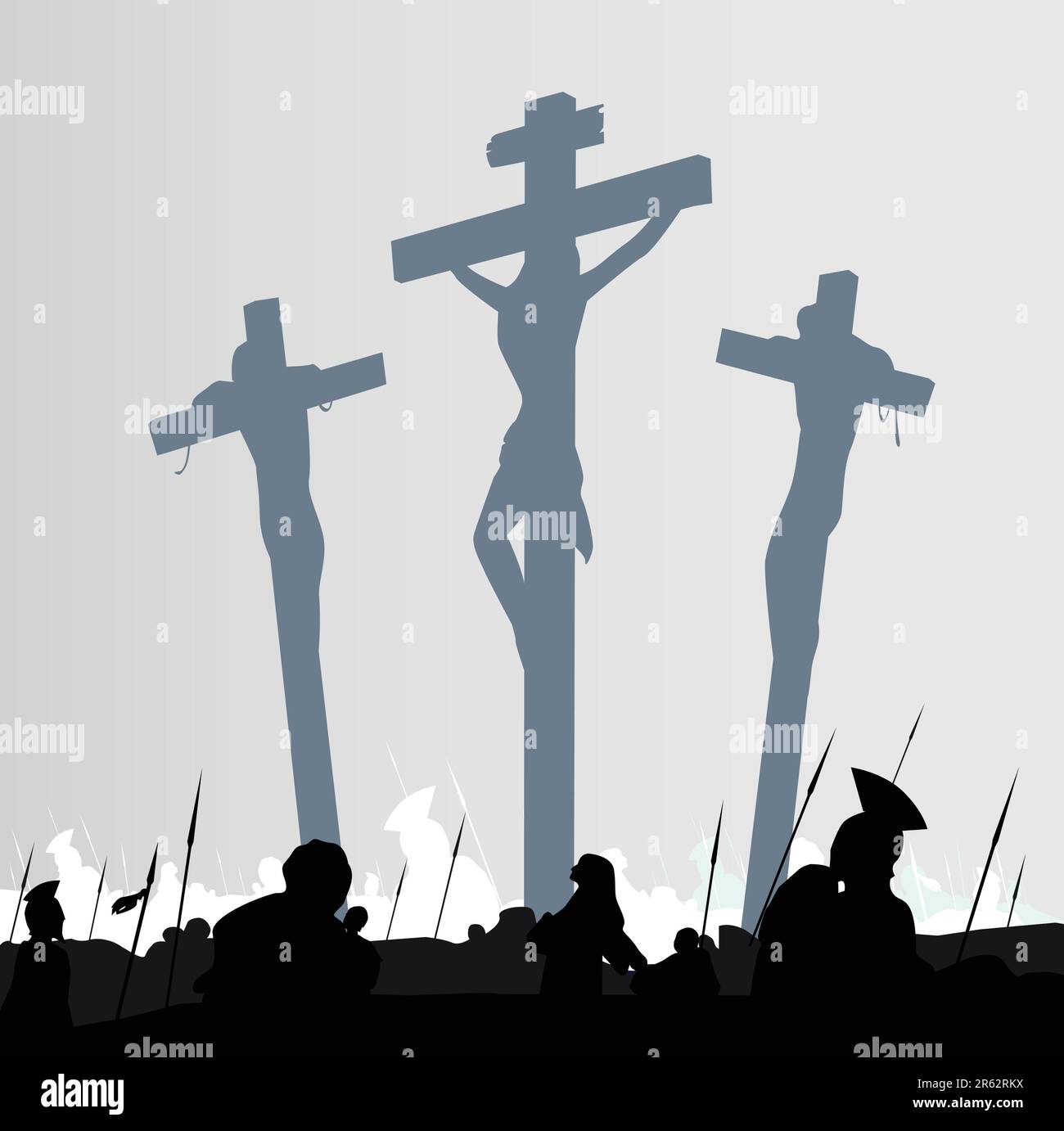 Calvary crucifixon scene with three crosses. Vector Illustration Stock ...