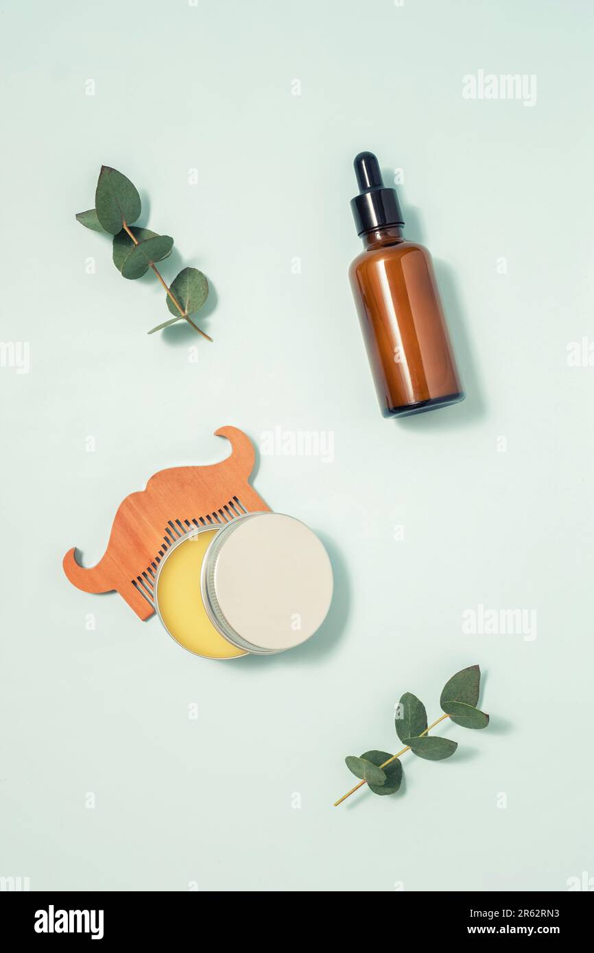 Flat lay composition with men's cosmetic products on color background ...