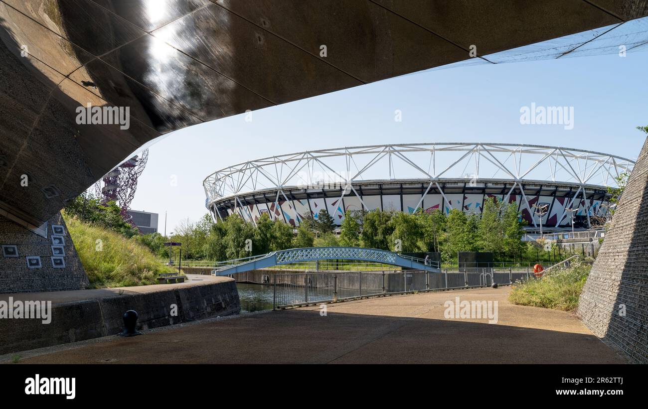The Queen Elizabeth Olympic Park on a sunny day with the West Hams London Stadium in the ...