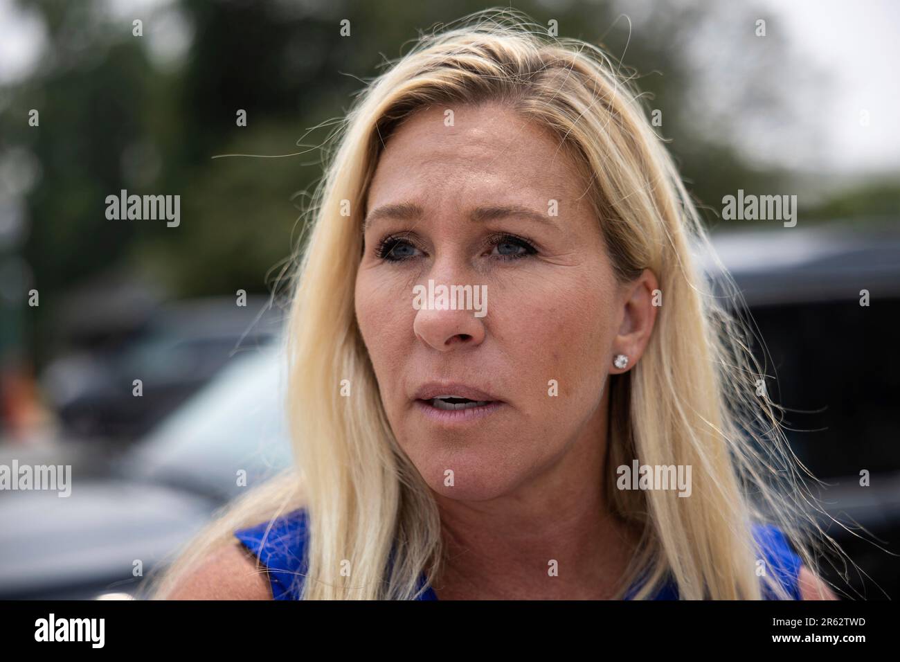 Rep. Marjorie Taylor Greene (R-Ga.) speaks with reporters outside the U ...