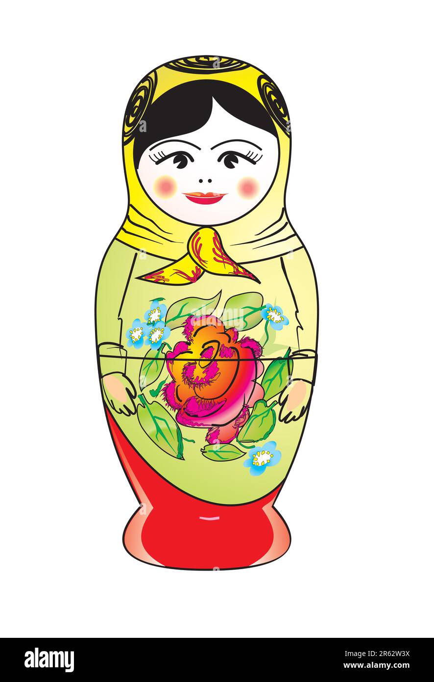 Russian doll matreshka souvenir wooden toy kids vector decorated with ...