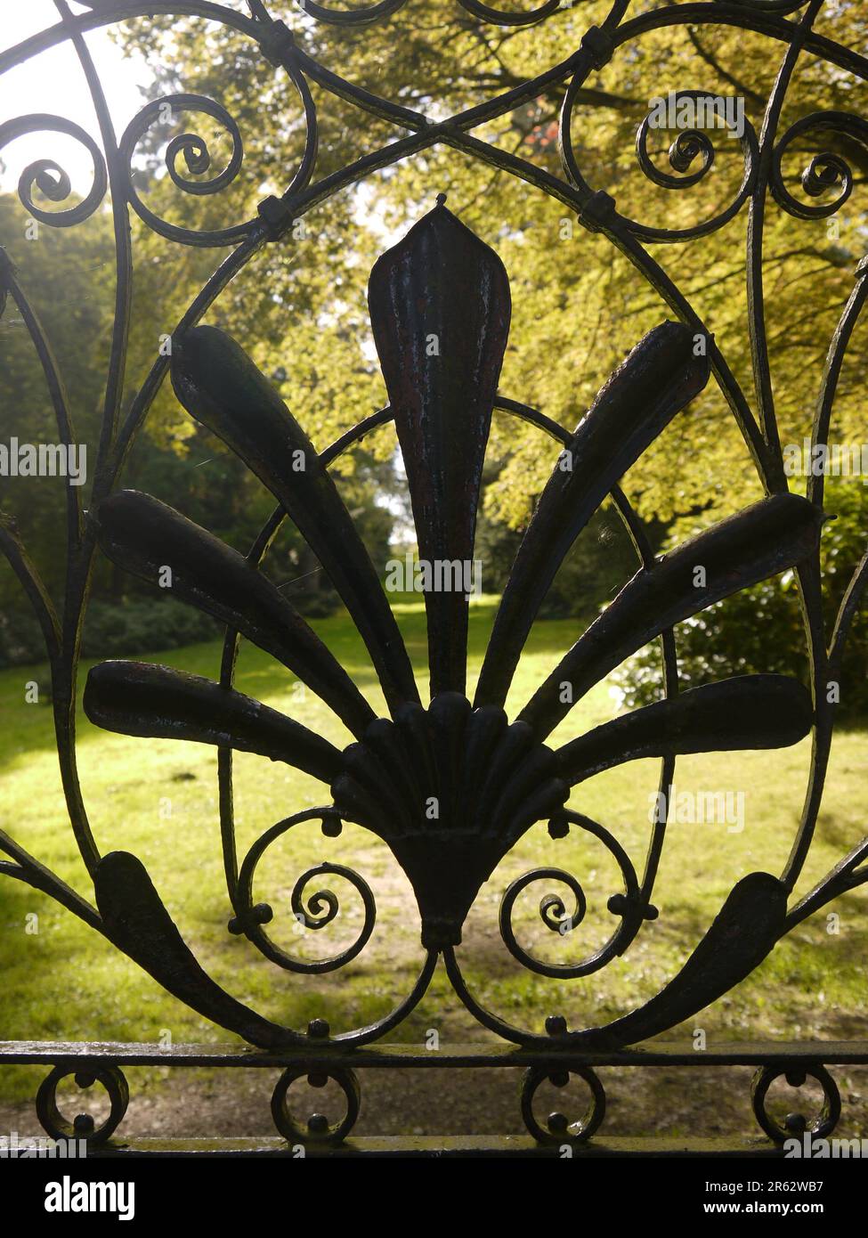 View of the Park through wrought iron gates at Hergest Croft Gardens ...
