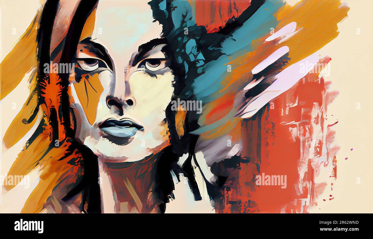 Illustration abstract computer generated image of face in painterly ...