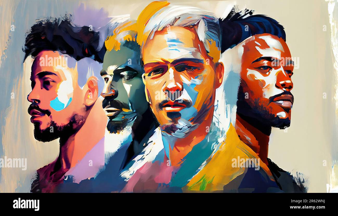 Illustration abstract computer generated image of male faces in ...