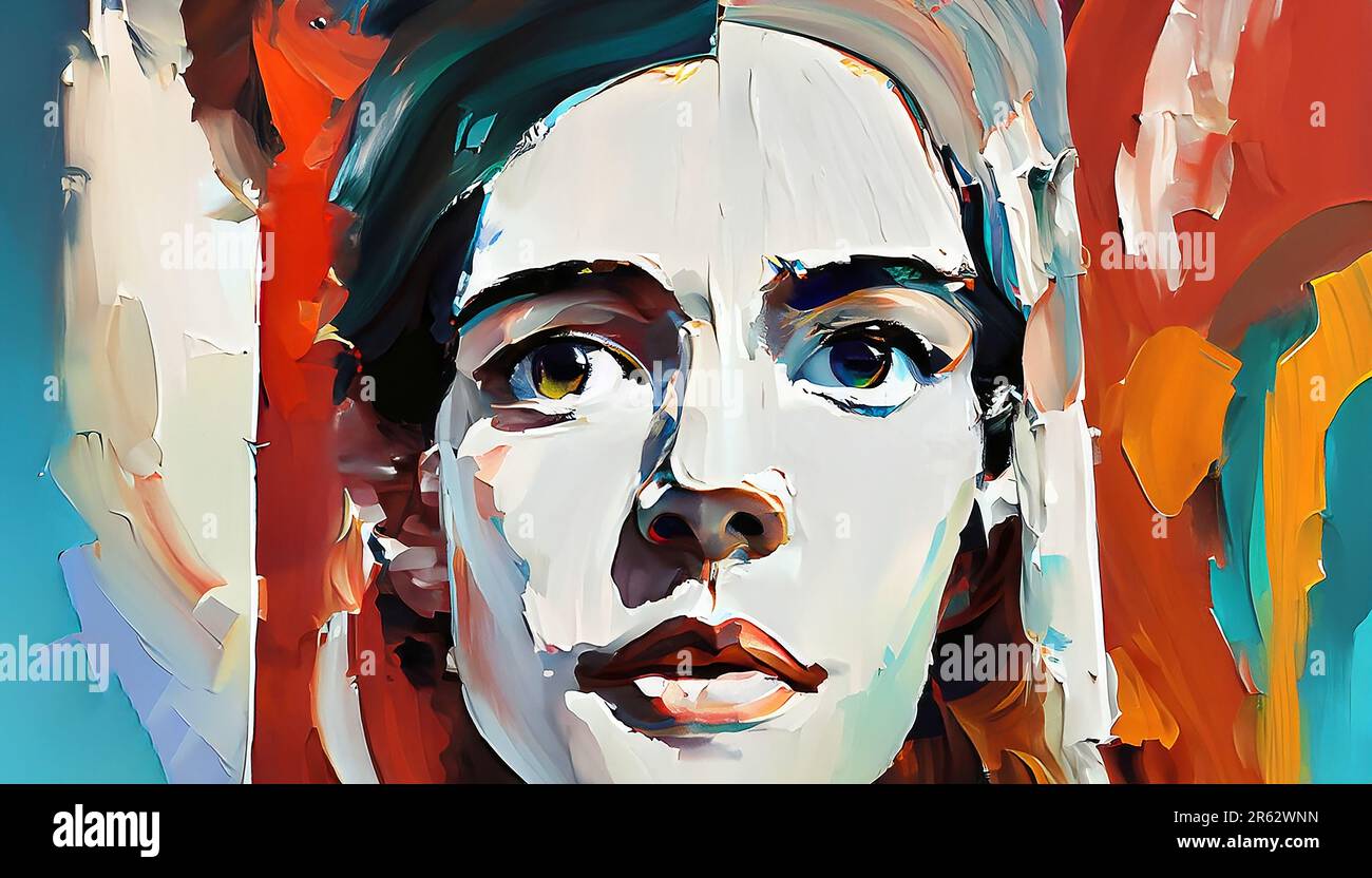 Illustration abstract computer generated image of face in painterly ...