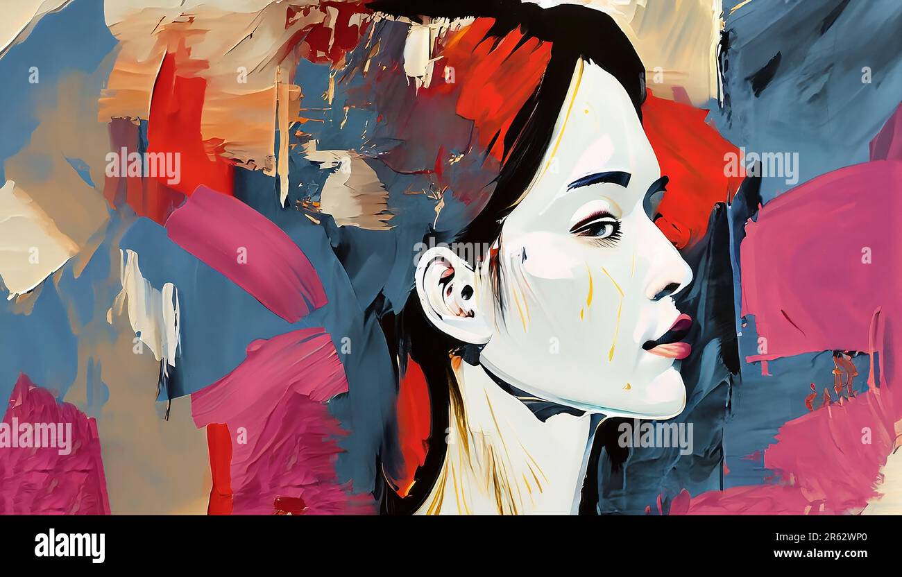 Illustration abstract computer generated image of face in painterly ...