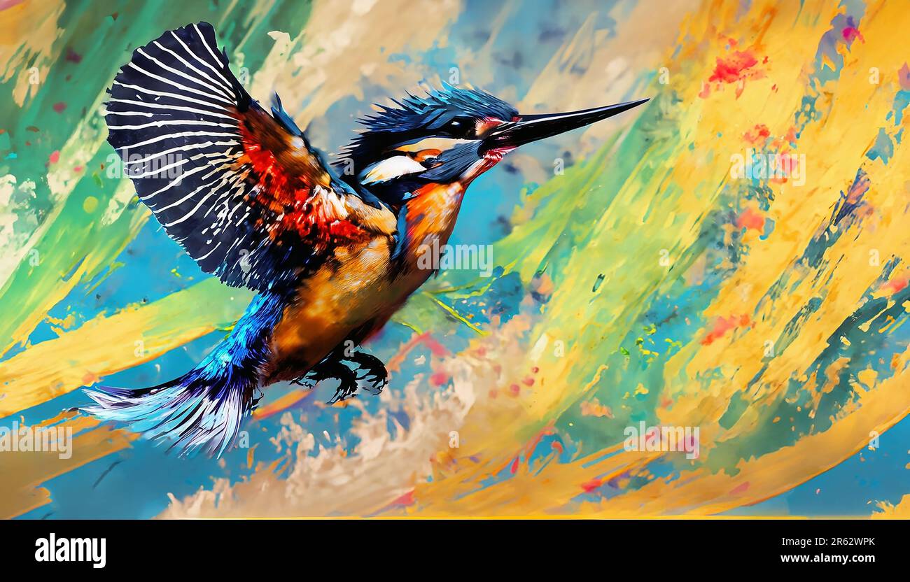 Abstract bird in flight kingfisher painted in dynamic colors Stock ...