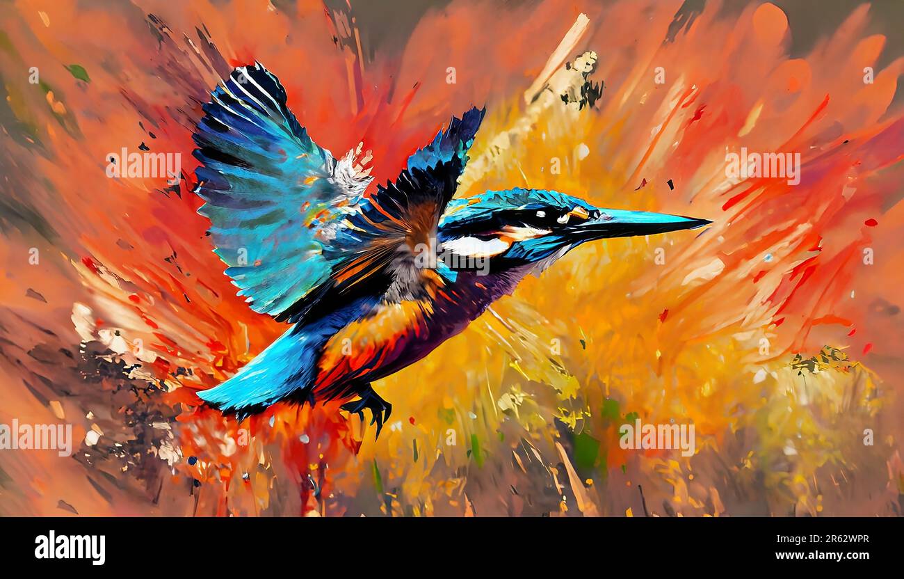 Abstract bird in flight kingfisher painted in dynamic colors Stock ...