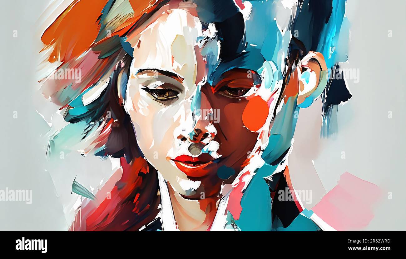 Illustration abstract computer generated image of face in painterly ...