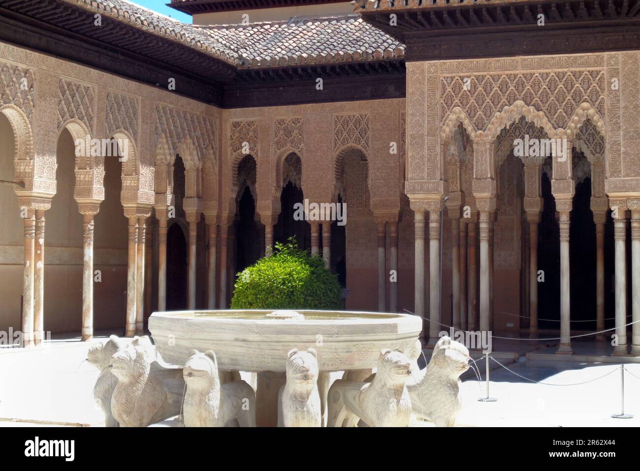 Alhambra, Granada, Spain 05-13-2019- The porch of Lions (Patio de los ...