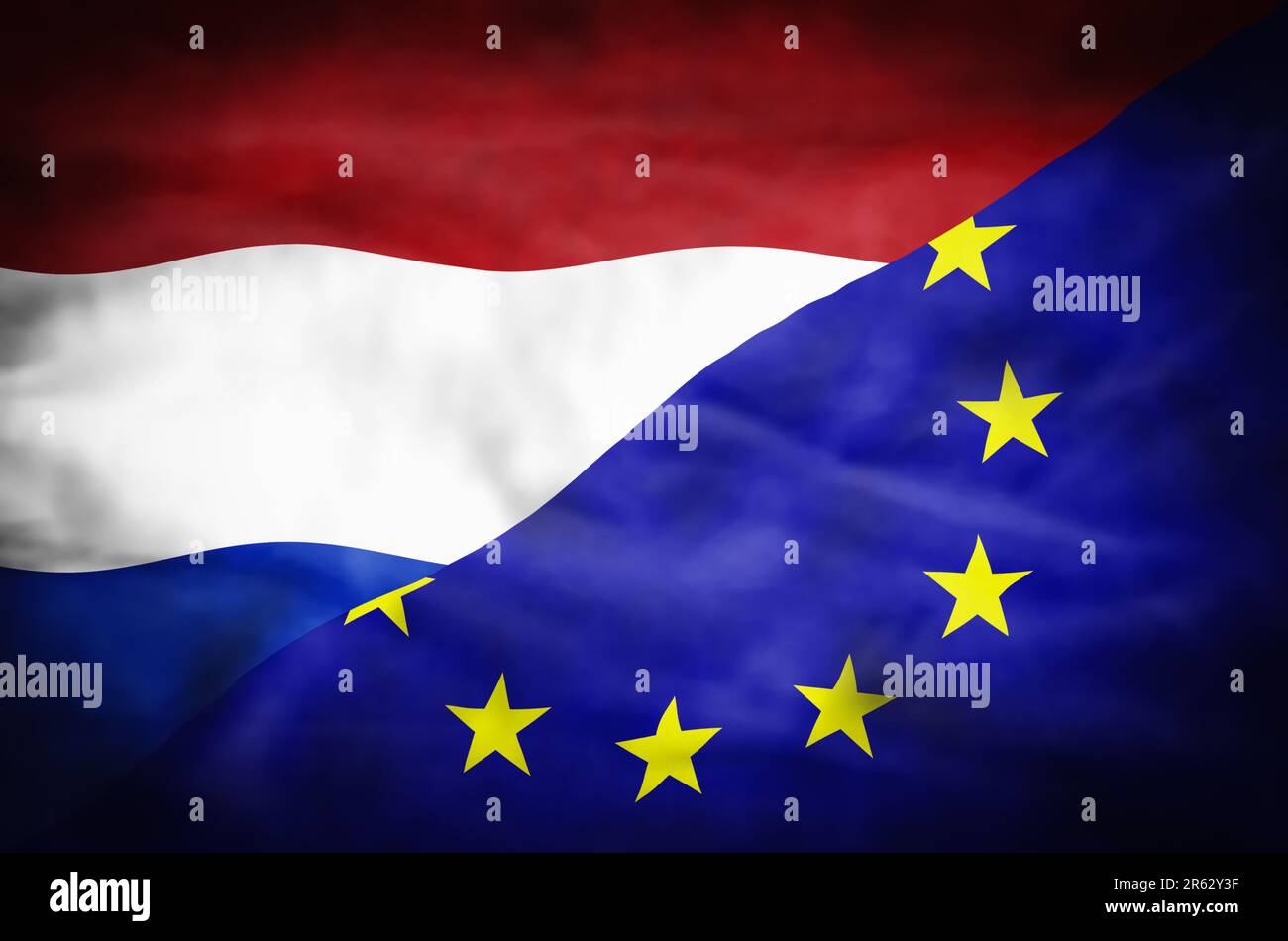 Netherlands and European Union mixed flag. Wavy flag of Netherlands and ...