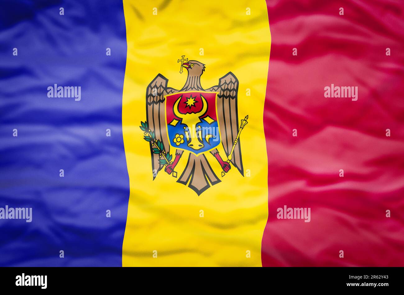 Moldavia flag on a wavy background. Wavy flag of Moldavia fills the ...