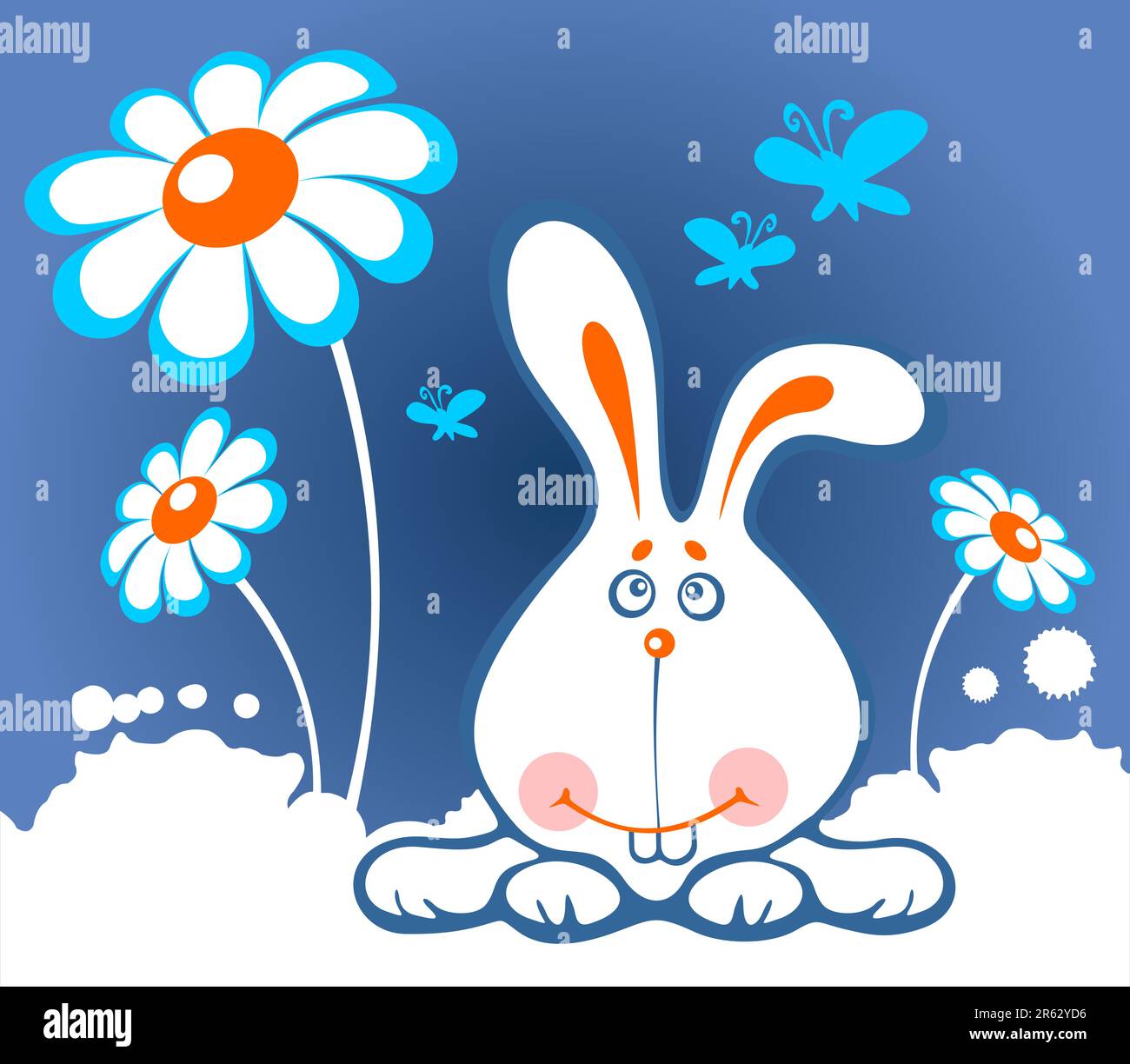 Cheerful cartoon rabbit and flowers on a white background Stock Vector ...