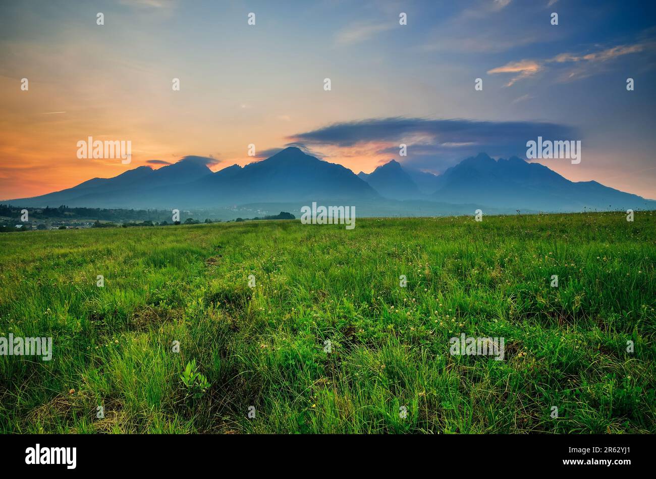Summer sunset mountain landscape. Viev from Nova Lesna village on the ...