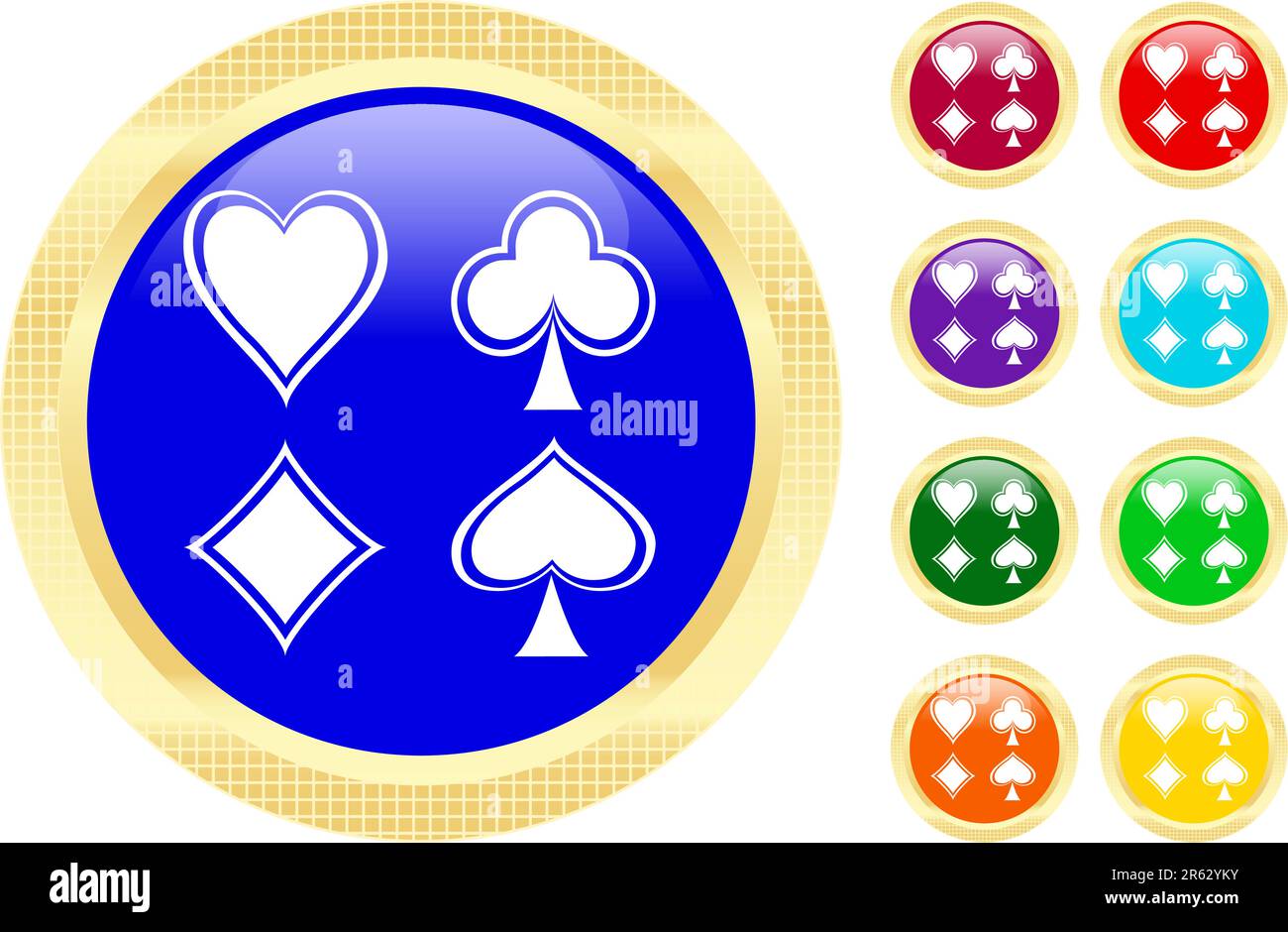 Icon of heart, spade, diamond and club on buttons Stock Vector Image ...