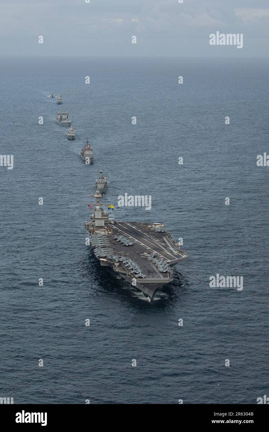 The Gerald R. Ford Carrier Strike Group sails in formation with NATO ...