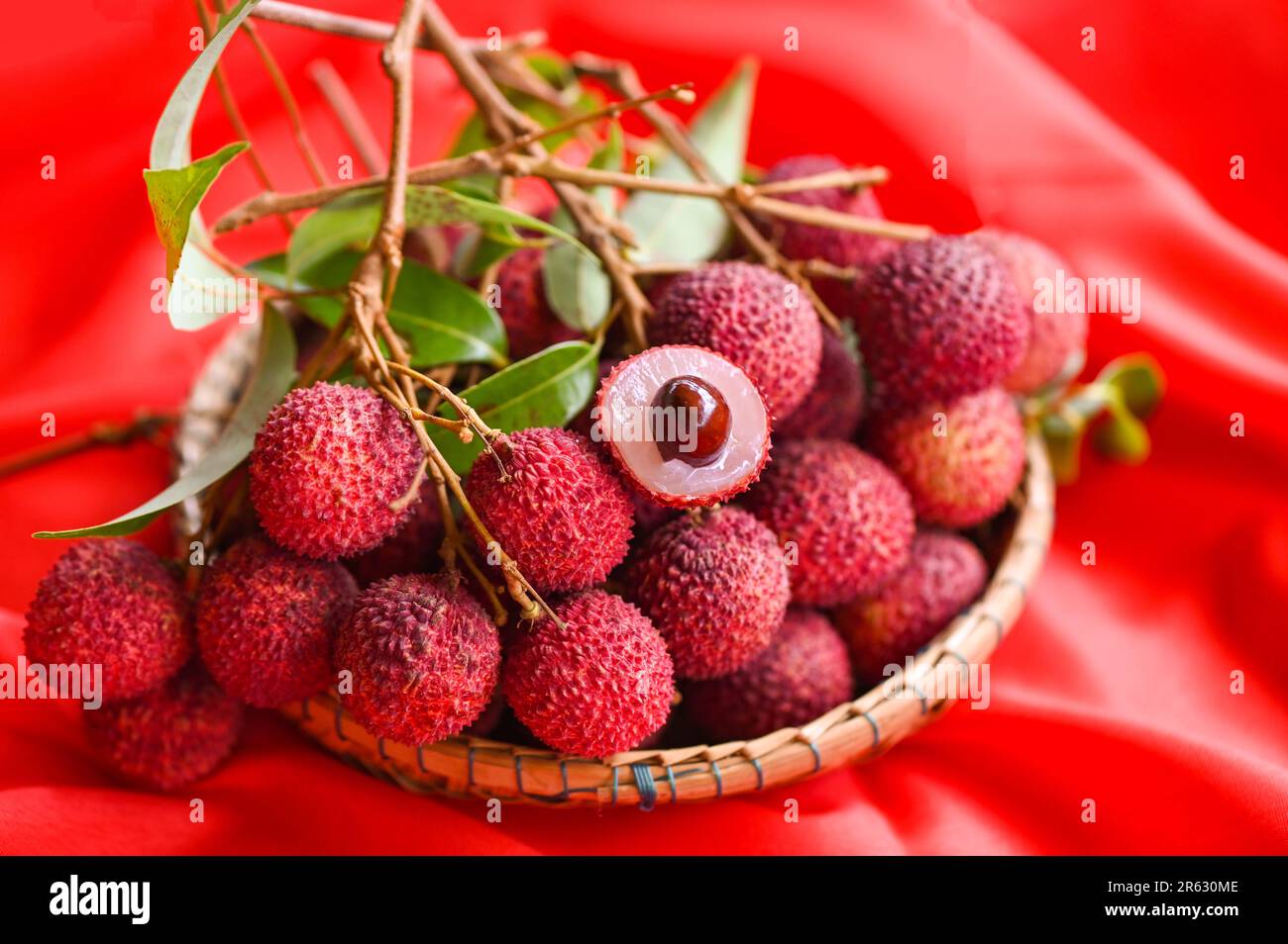 fresh ripe lychee fruit tropical fruit peeled lychees slice in Thailand ...
