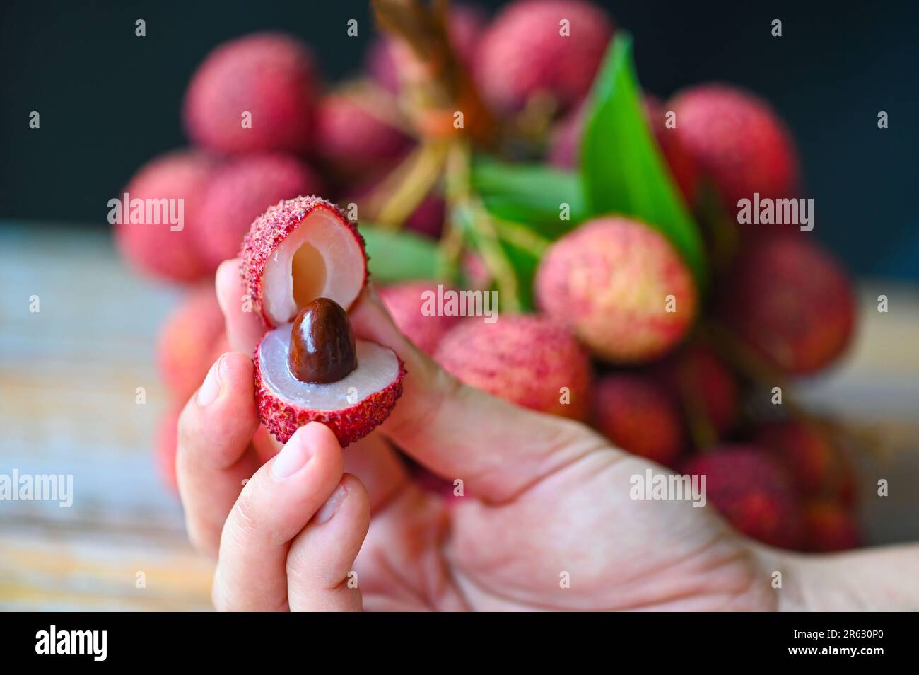 fresh ripe lychee fruit tropical fruit peeled lychees slice in Thailand ...
