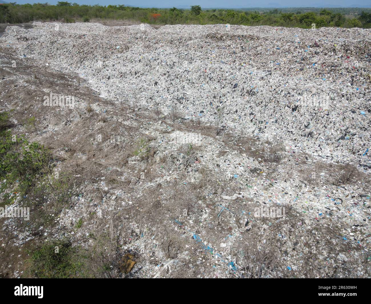 Top view on plastic and other industrial waste ecological disaster from ...