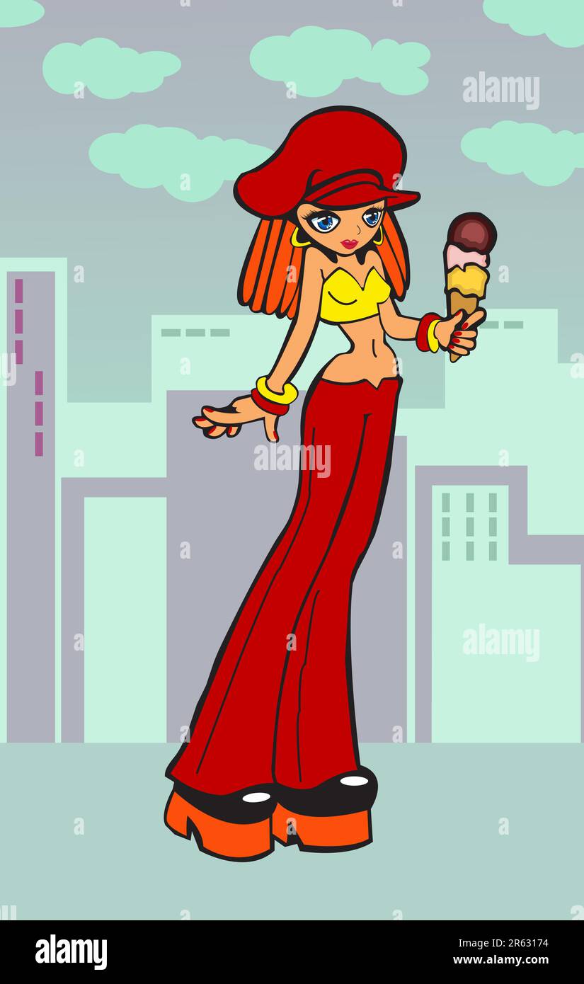 Trendy cartoon girl eating ice cream Stock Vector Image & Art - Alamy