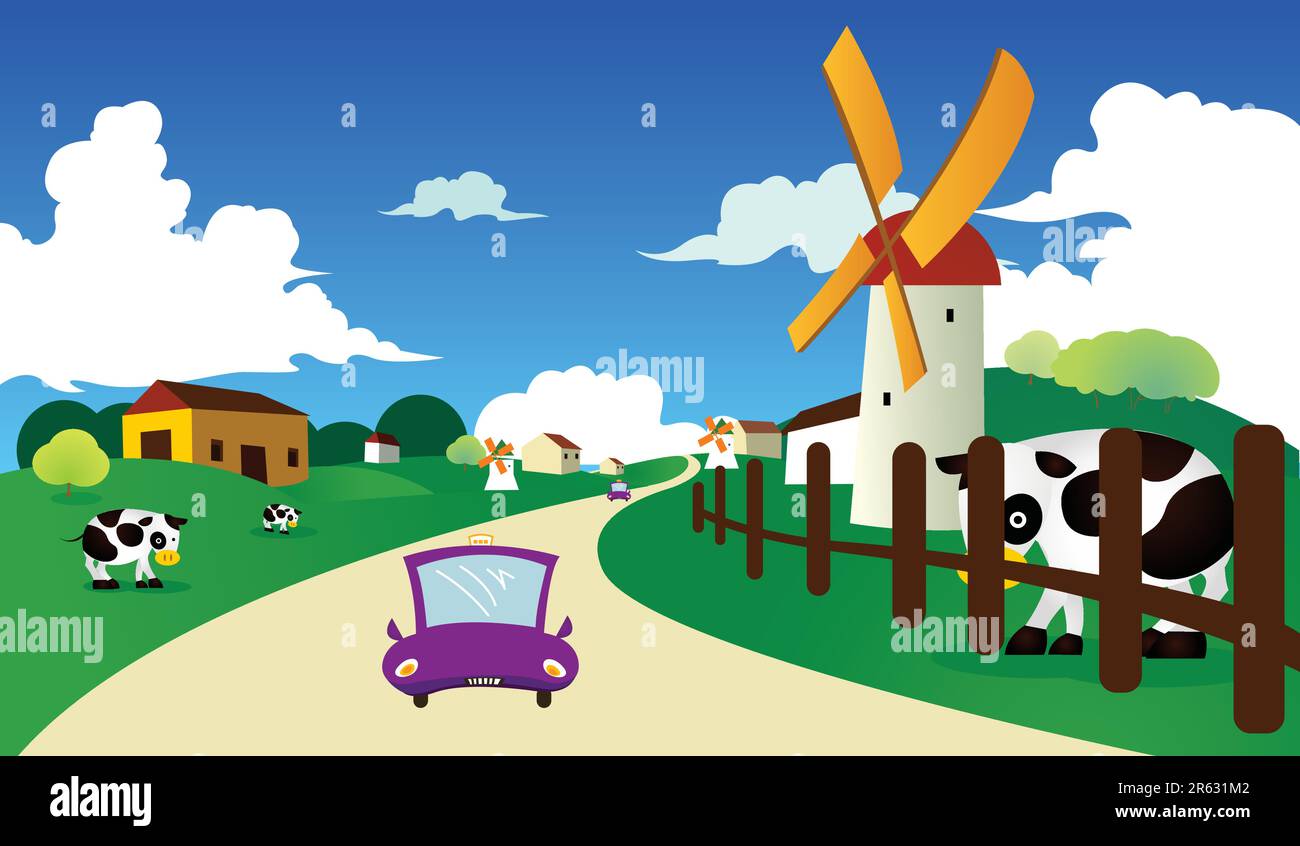 Car is running on the farm lane Stock Vector Image & Art - Alamy