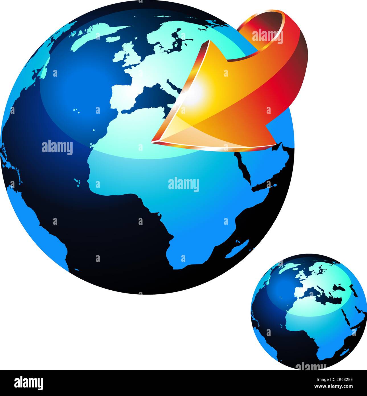 3D Earth Sphere with glossy effect and Arrow pointing to the center ...