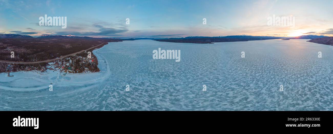 Drone, aerial view of Yukon River in northern Canada, Yukon Territory ...