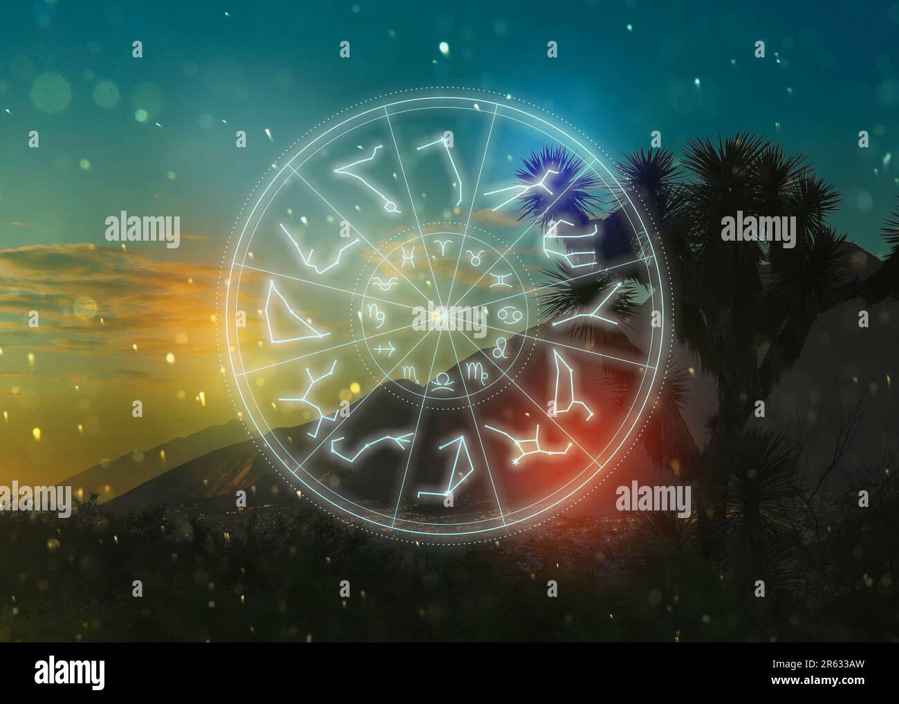 Zodiac wheel with 12 astrological signs and star constellations and ...
