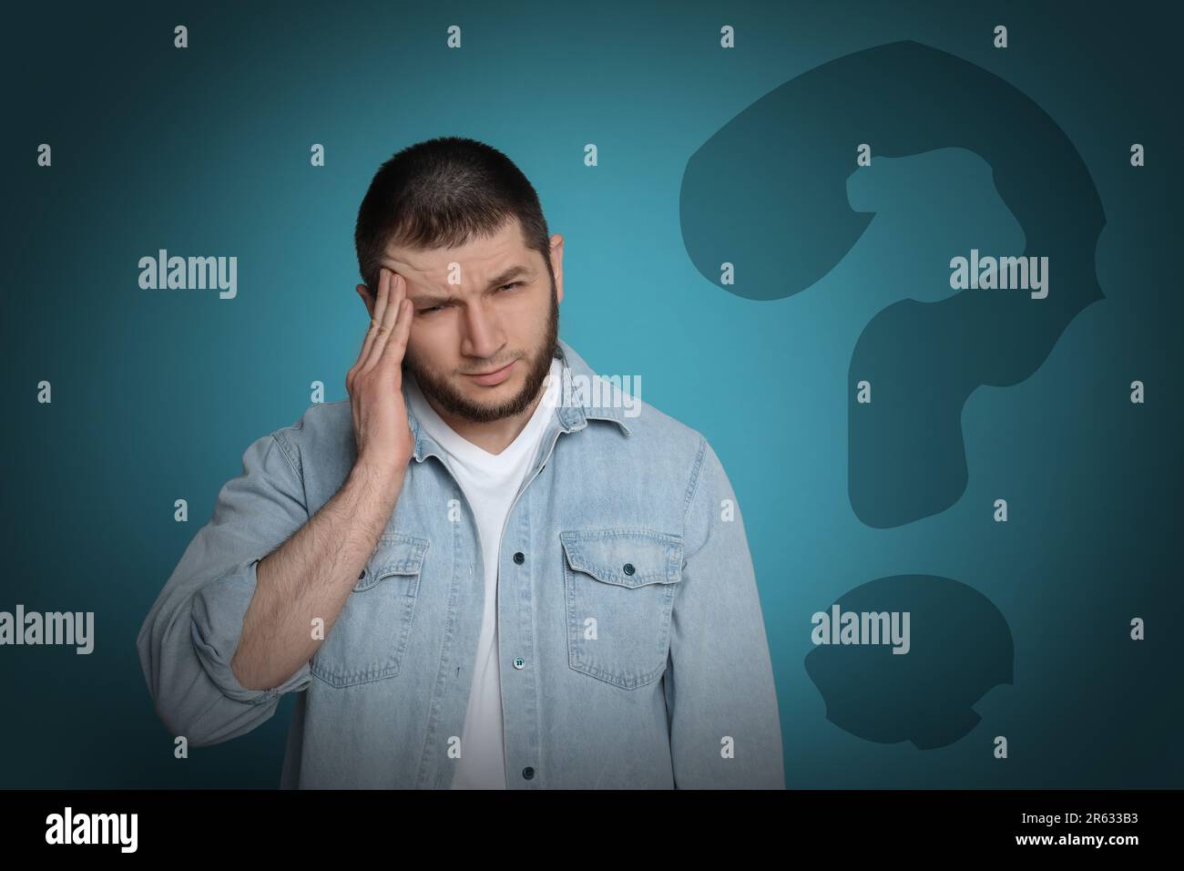 Amnesia Concept Man Trying To Remember Something Question Mark On