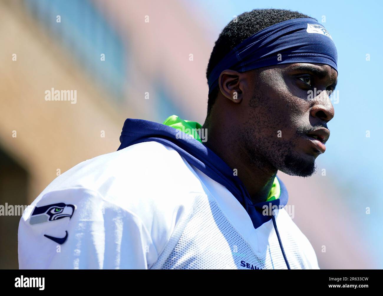 Seattle Seahawks linebacker Derick Hall walks out to the practice ...