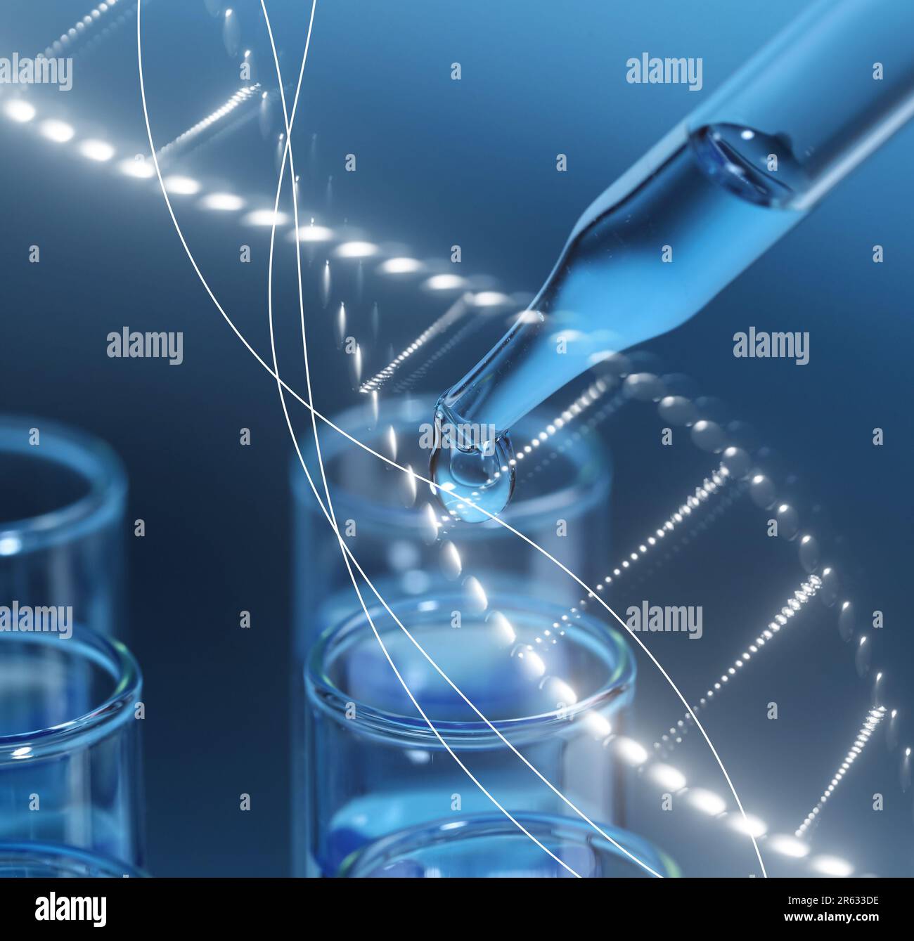 Studying chemistry. Dripping reagent into test tube and double helix ...