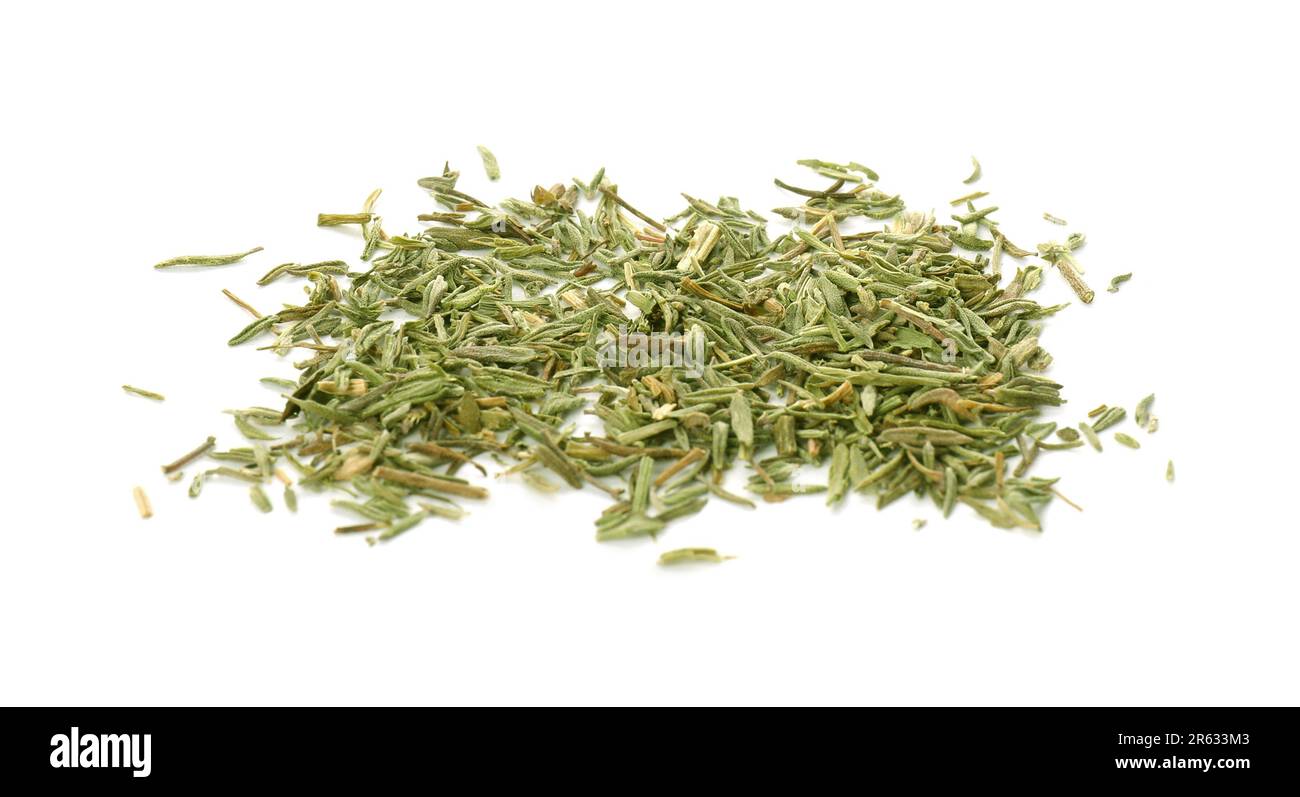 Pile of dried thyme isolated on white Stock Photo - Alamy