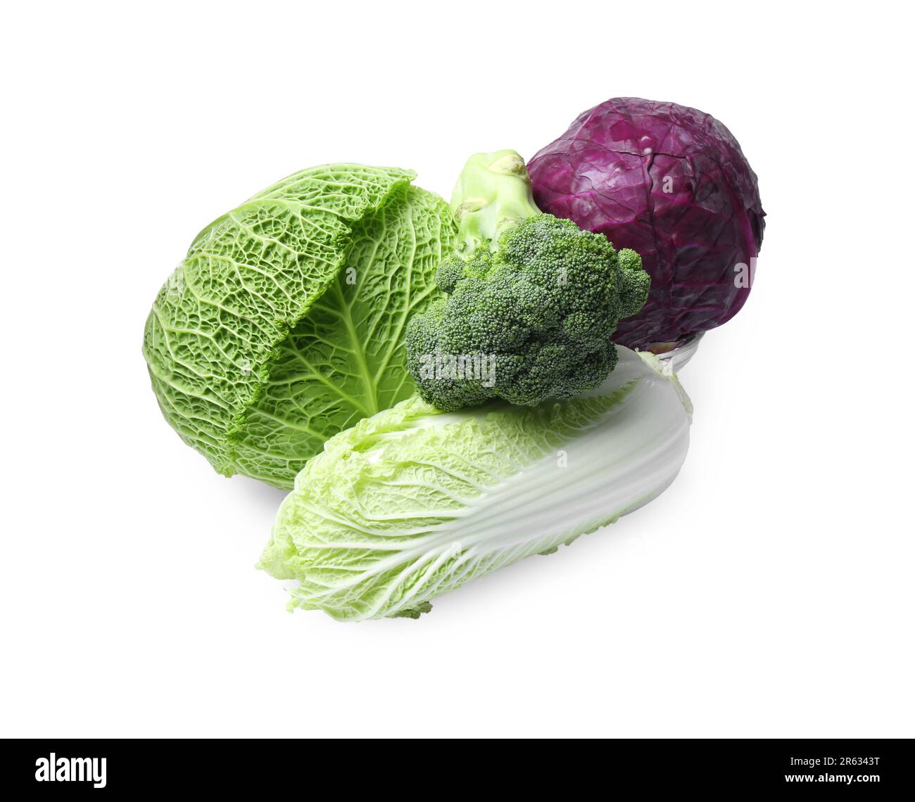 Many different types of fresh cabbage on white background Stock Photo ...