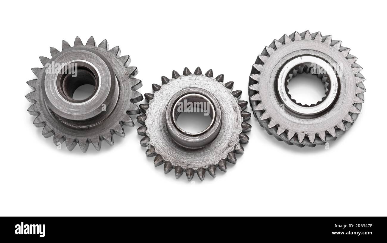 Different stainless steel gears on white background Stock Photo - Alamy