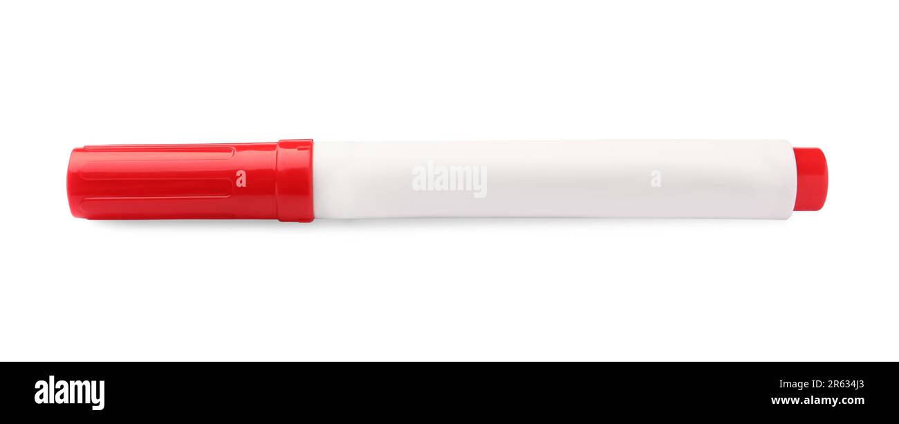Bright red marker isolated on white. School stationery Stock Photo - Alamy
