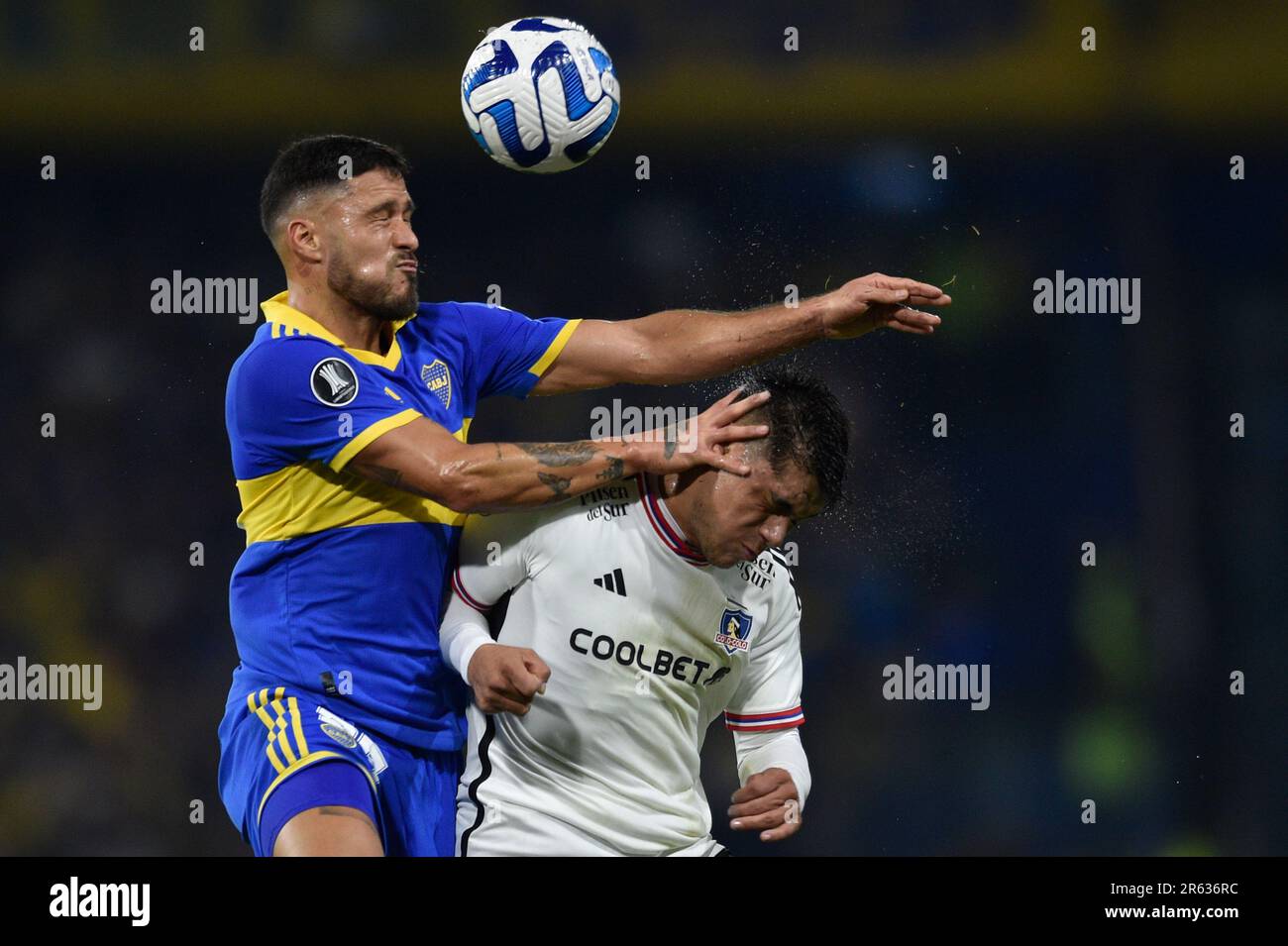 Bruno Valdez of Argentina's Boca Juniors, left, and Damian Pizarro of ...