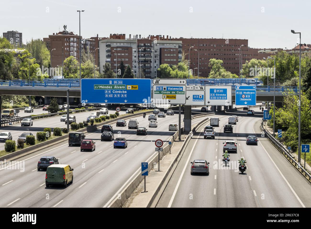 Lanes of the ring road m 30 within the city of Madrid, Spain Stock ...