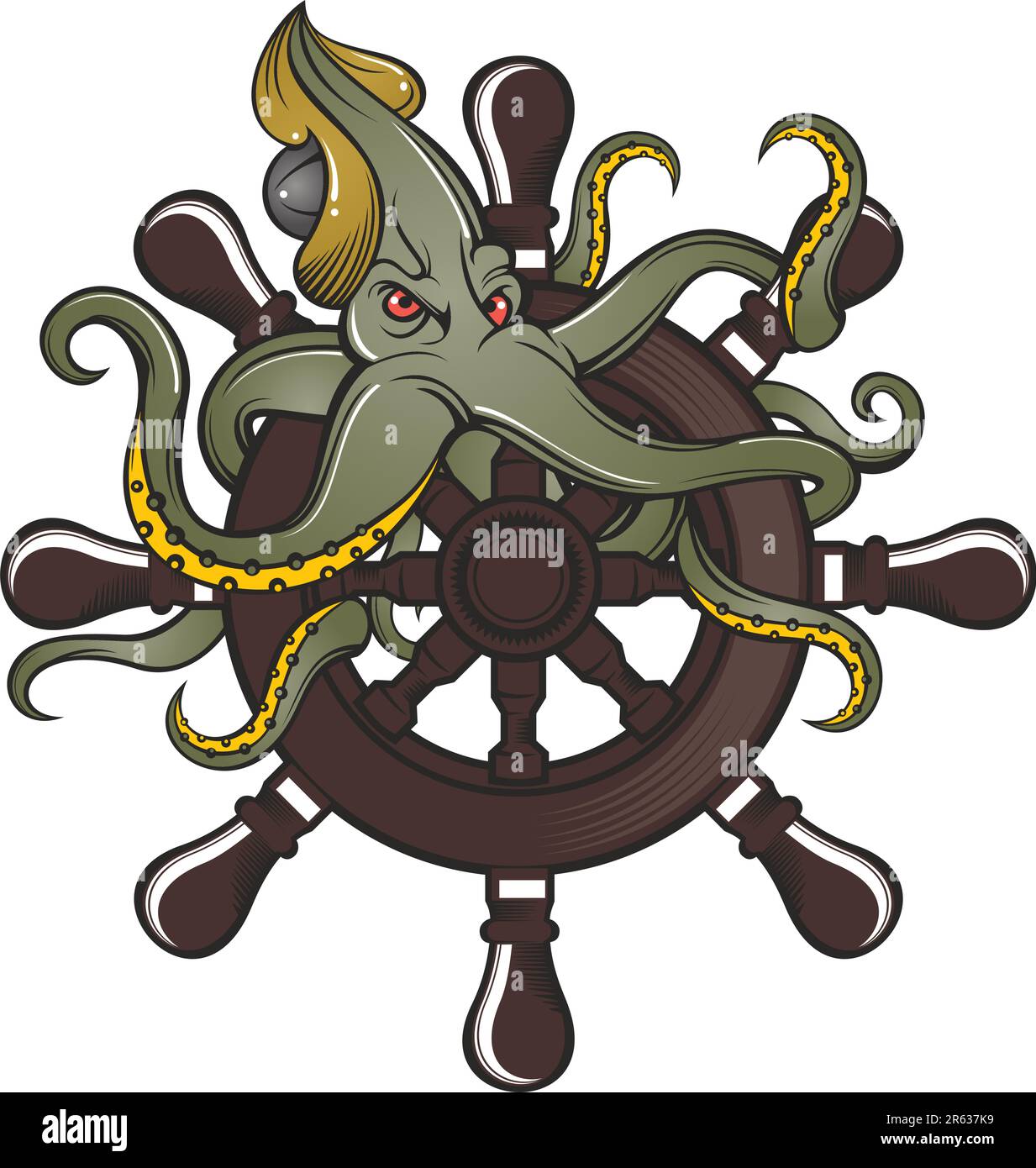 Ship steering wheel with octopus pattern design Stock Vector Image ...