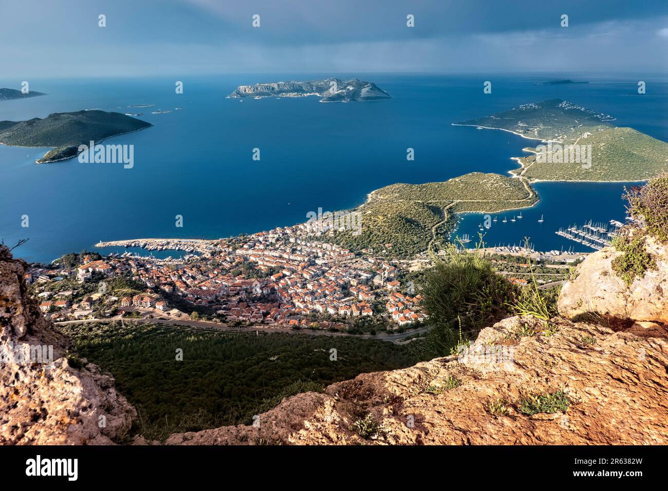 View of Kaş and Kastellorizo from the cliffs above, Lycian Way, Kaş ...
