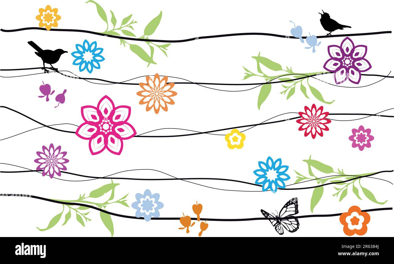 floral background design with birds Stock Vector Image & Art - Alamy