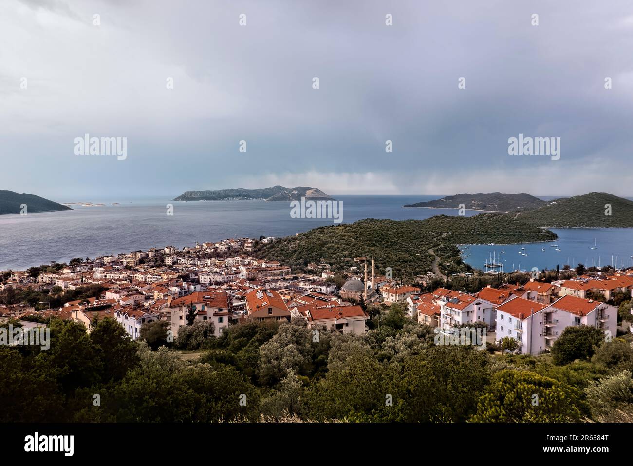 View of Kaş and Kastellorizo from the cliffs above, Lycian Way, Kaş ...