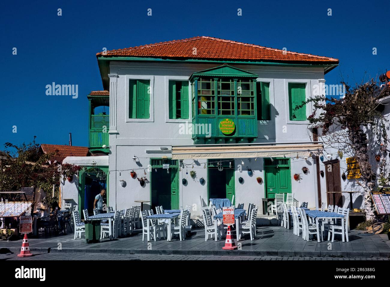 Cute restaurant in the main square of Mediterranean Kaş, Turkey Stock ...