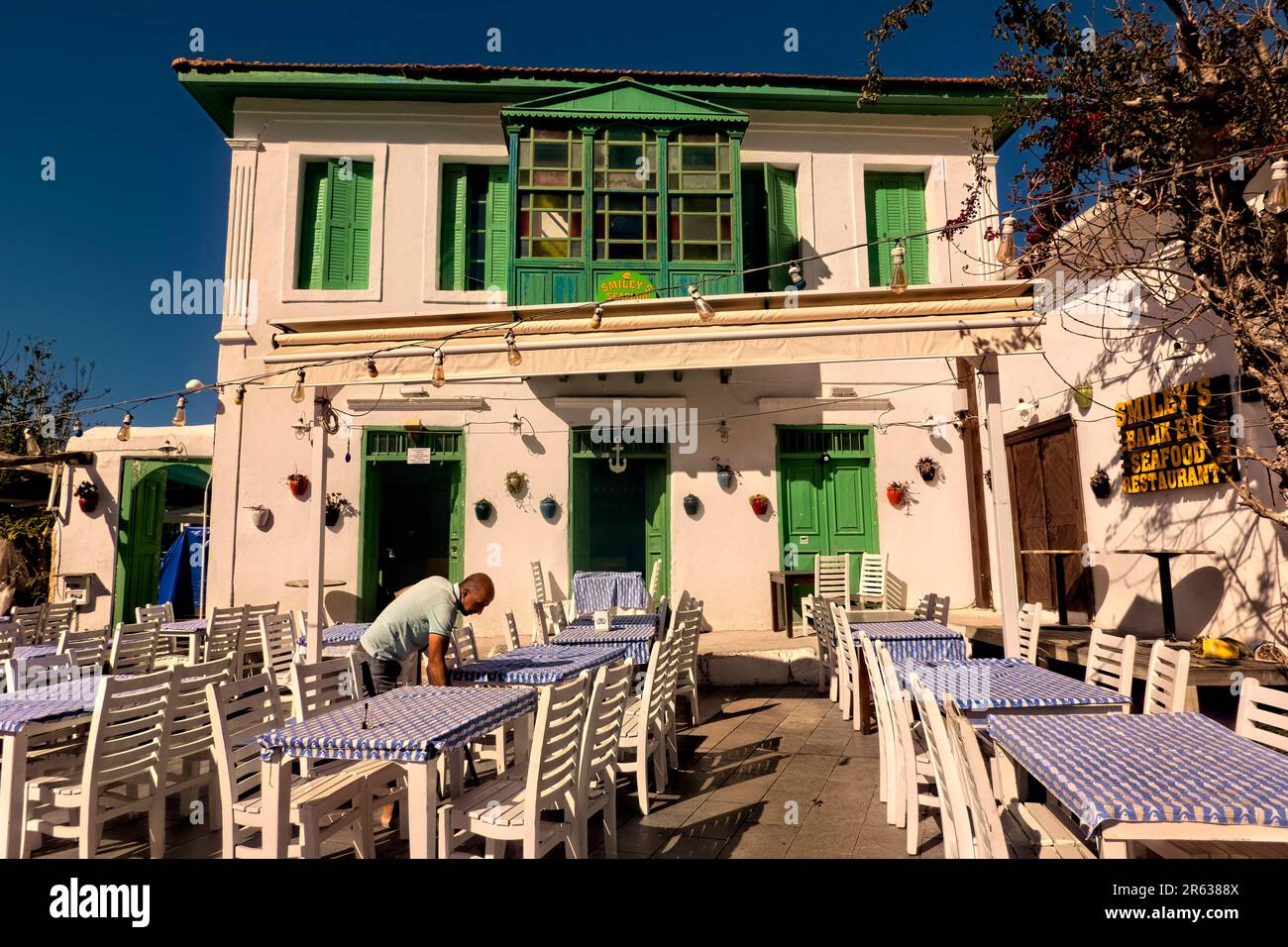 Cute restaurant in the main square of Mediterranean Kaş, Turkey Stock ...