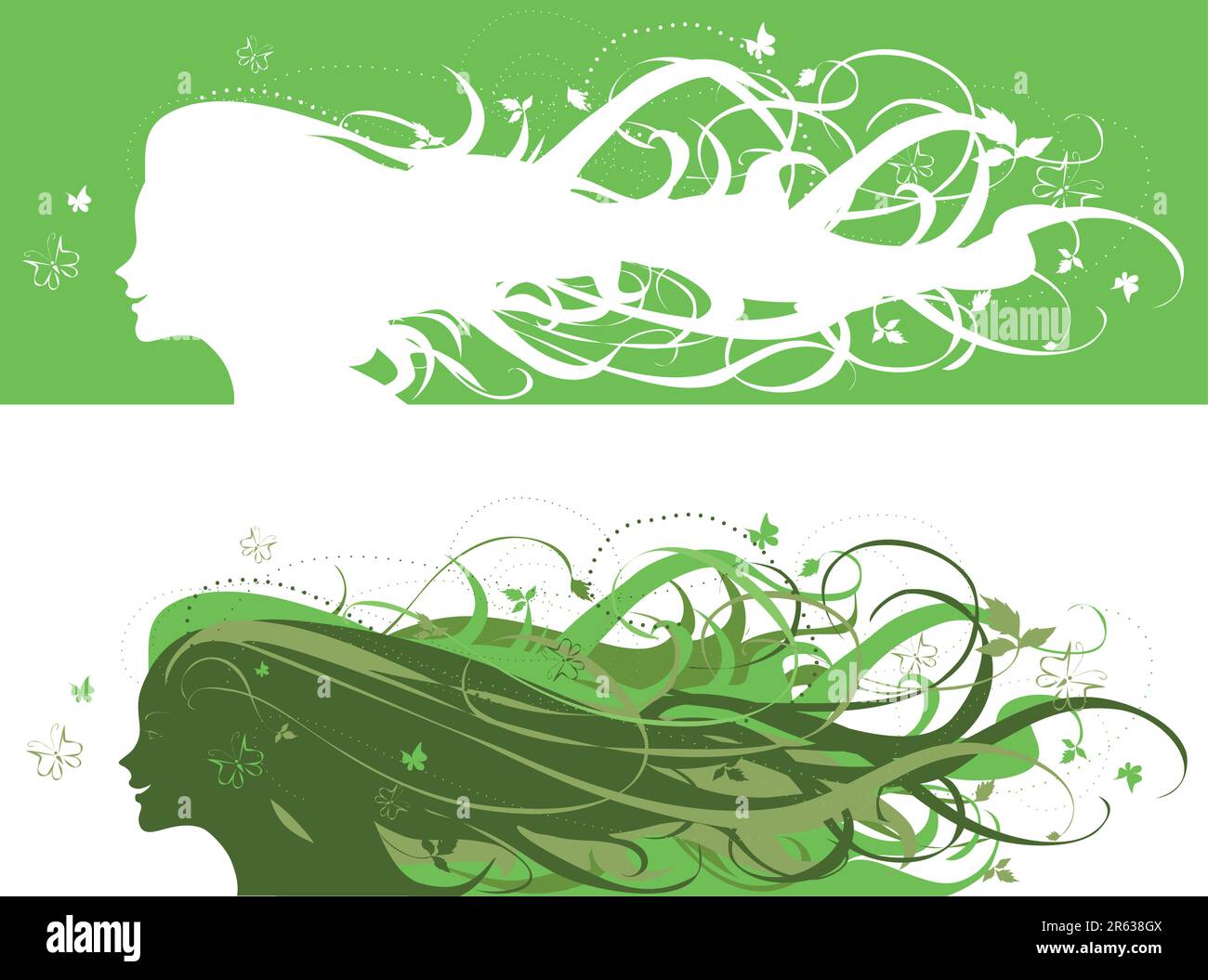 Vector illustration of Nature as a green haired girl Stock Vector Image ...